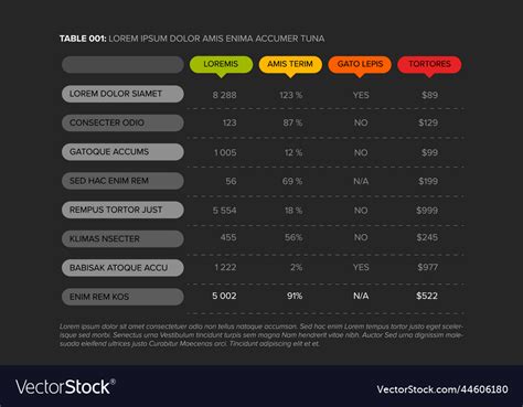 Simple Dark Stylized Data Table Layout Template Vector Image
