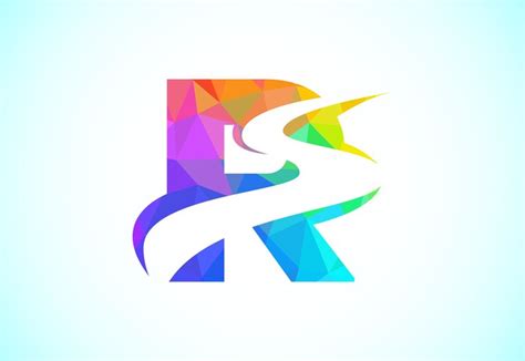 백스페이스 S 또는 경로 로고 디자인 벡터 템플릿이 있는 문자 R 낮은 폴리 스타일 그래픽 알파벳 기호 프리미엄 벡터