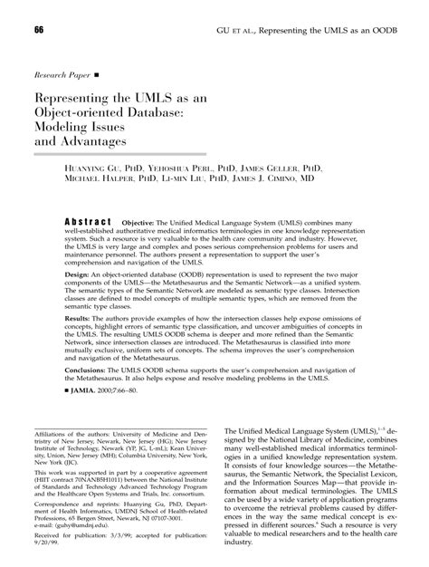 Pdf Representing The Umls As An Object Oriented Database Modeling