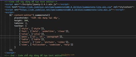 Cách thêm công cụ text editor bằng summernote trên website asp net