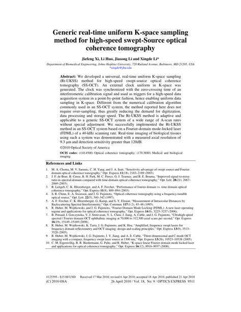 Pdf Generic Real Time Uniform K Space Sampling Method For High Speed Swept Source Optical
