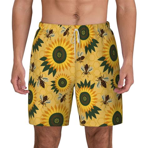 Balery Bees And Sunflowers Mens Swim Trunks Swim Shorts For Men Quick