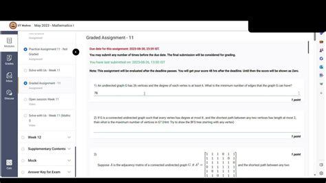 week 11 maths graded assignment iitm youtube