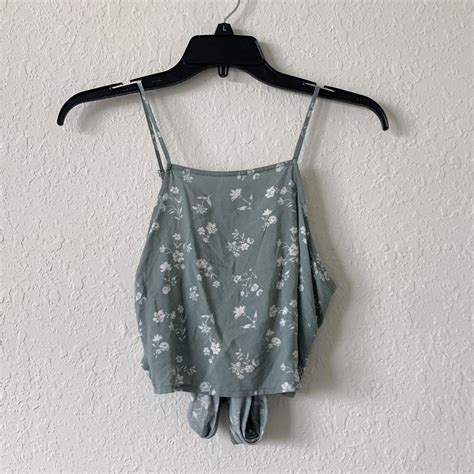Green Floral Crop Top Never Worn Size Small Depop