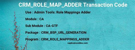 CRM ROLE MAP ADDER SAP Tcode For Admin Tools Role Mappings Adder