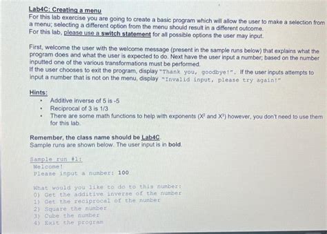 Solved Lab C Creating A Menu For This Lab Exercise You Are Chegg