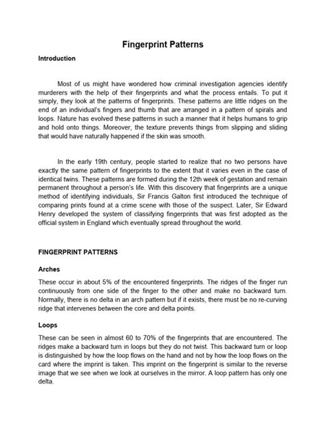 Fingerprint Patterns Pdf Fingerprint Hand
