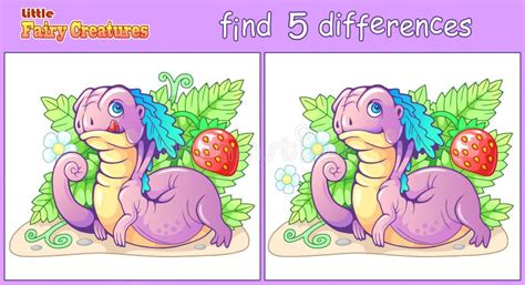 Pequeño Dragón Encuentra Cinco Diferencias Stock de ilustración