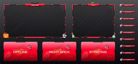 할로윈 테마 스트림 오버레이 웹캠 화면 프레임 및 스트림 경고 Gui 패널은 메탈릭 블랙 레드와 게임 및 라이브 비디오 스트리밍 플랫폼을 위한 으스스한 할로윈 요소가