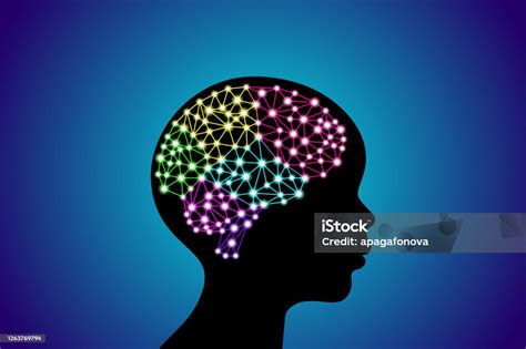 아이 머리 검은 실루엣과 3d 디지털 신경 다색 빛나는 인간의 두뇌 0명에 대한 스톡 벡터 아트 및 기타 이미지 0명 3차원 형태 건강관리와 의술 Istock