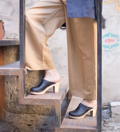 Classic High Heel Clog In Black Leather Artofit