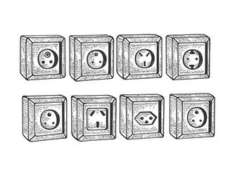 Ac Sockets With Power Plugs Outlet And Connector Vector Image