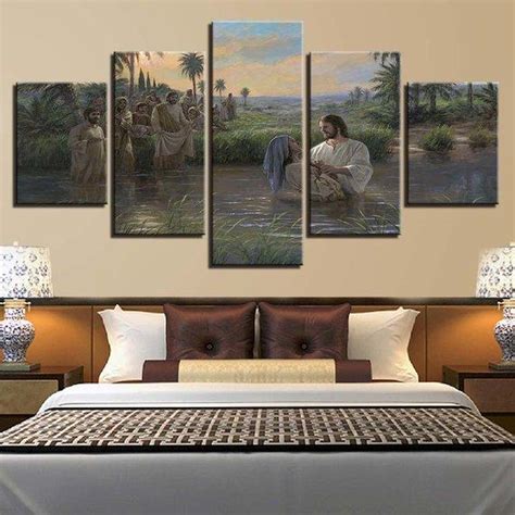 Jesus Baptizing Christian 5 Religion 5 Panel Canvas Art Wall Decor