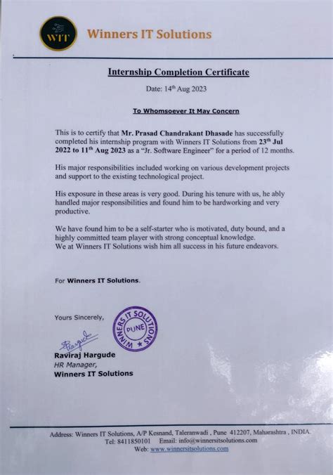 Prasad Dhasade On Linkedin Intern Internship Company Experienced