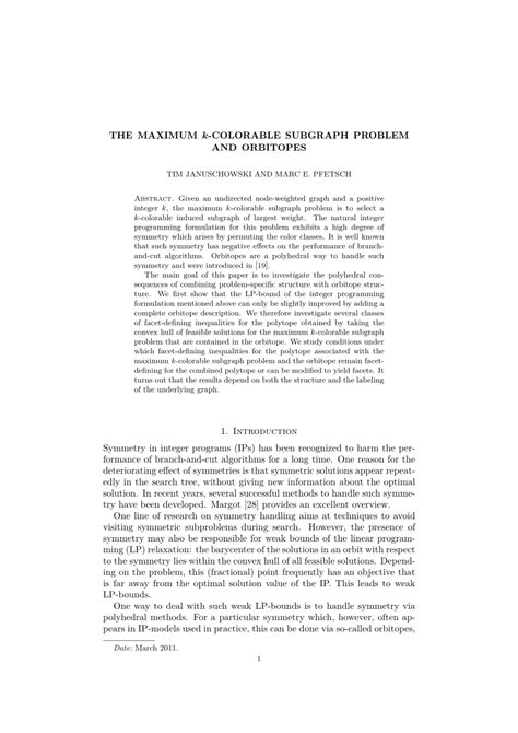 Pdf The Maximum Colorable Subgraph Problem And Orbitopes