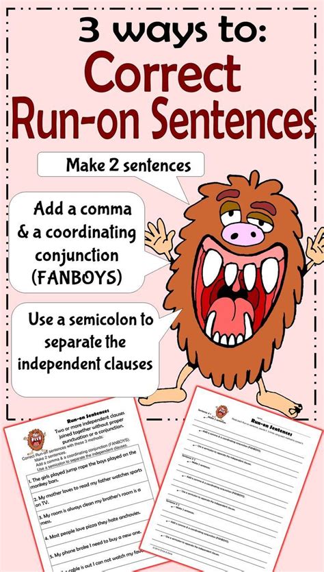 Run On Sentence Worksheet Run On Sentences Sentence Activities