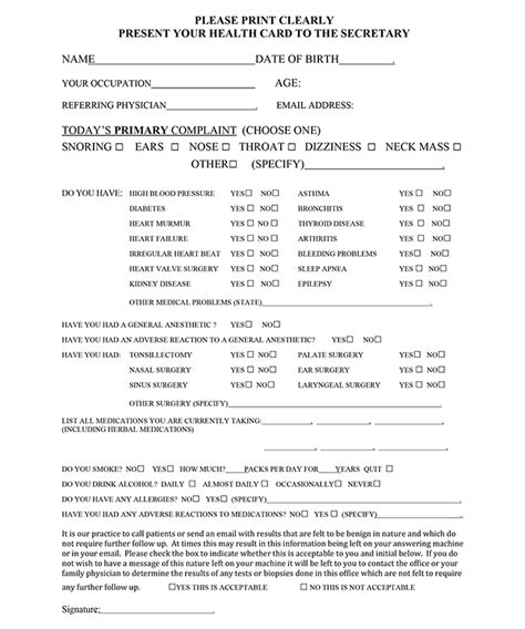 Office Medical Form Niagara Rhinoplasty