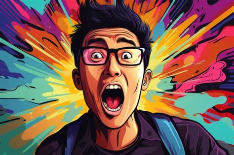Premium Ai Image Dynamic Asian Male In Comic Style Yelling Against A