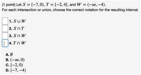Solved 1 Point Let S 7 0 T 2 4 And W Chegg Com