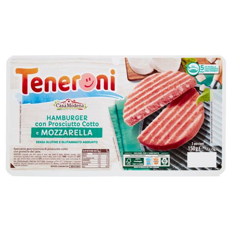 Casa Modena Teneroni Hamburger Con Prosciutto Cotto E Mozzarella 2 X 75