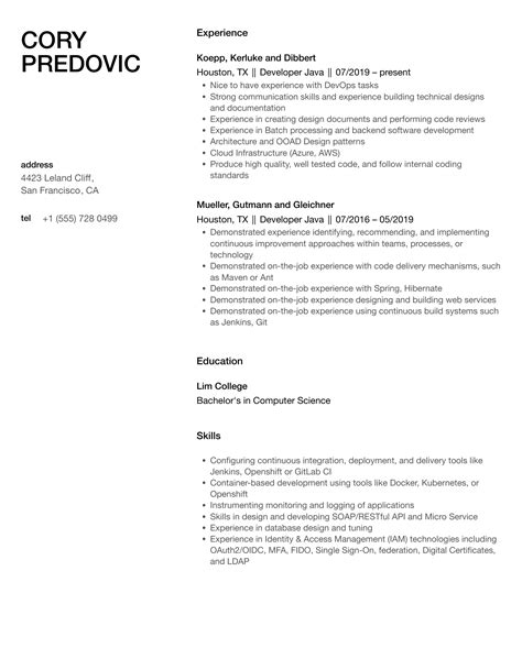 Developer Java Resume Samples Velvet Jobs