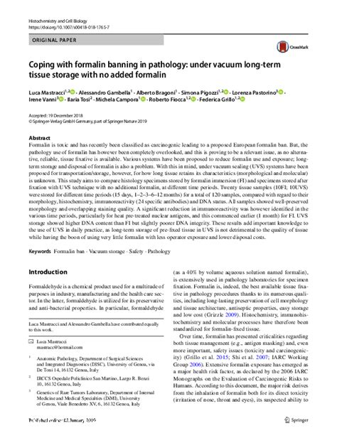 Pdf Coping With Formalin Banning In Pathology Under Vacuum Long Term Tissue Storage With No