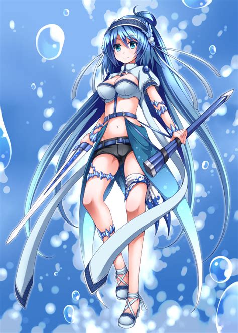 Safebooru 1girl Blue Eyes Blue Hair Breasts Bubble Eichi Yuu Long