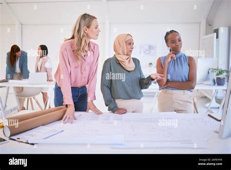 Architect Building Blueprint Or Diversity Women With Planning Collaboration Or Consulting