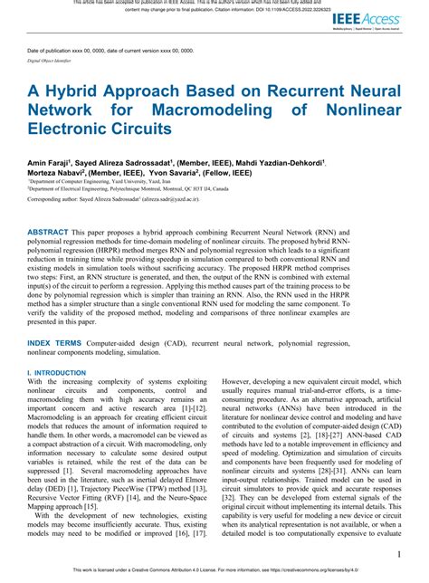 Pdf A Hybrid Approach Based On Recurrent Neural Network For Macromodeling Of Nonlinear