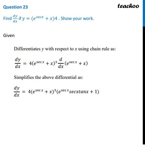 Class Maths Find 𝑑𝑦 𝑑𝑥 if 𝑦 𝑒 𝑠𝑒𝑐𝑥 𝑥 Practice Question