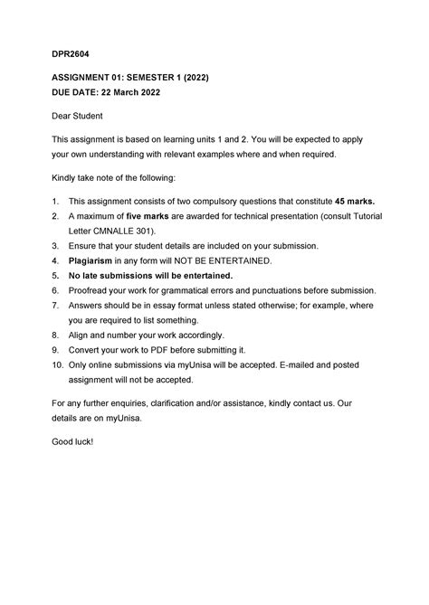 Assignment 1 DPR ASSIGNMENT 01 SEMESTER 1 2022 DUE DATE 22 March 2022 Dear Babe This