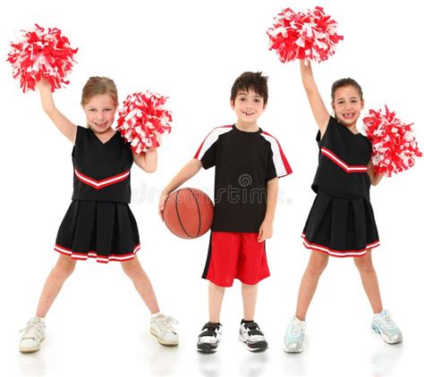 Basketball Spieler Und Cheerleader Kinder Stockbild Bild Von