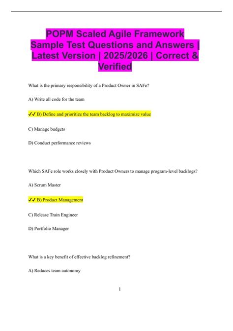 Popm Scaled Agile Framework Sample Test Questions And Answers Latest Version 2025 2026