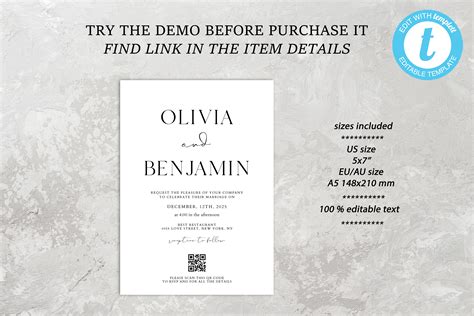 Wedding Invitation With QR Code Printable Wedding Invitation Etsy