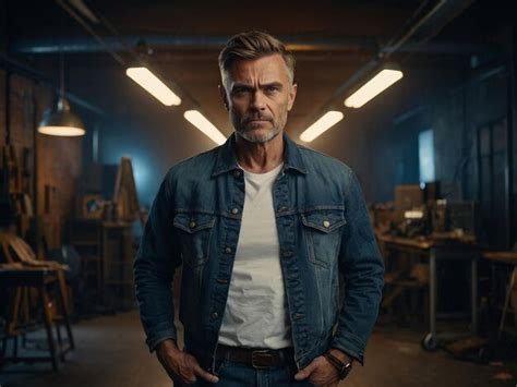 a man with a canvas standing with hands on hips and a 1 premium ai