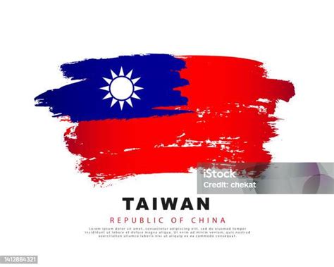 대만의 국기 파란색과 빨간색 브러시 스트로크 손으로 그립니다 흰색 배경에 고립된 벡터 일러스트레이션입니다 대만 국기에 대한 스톡