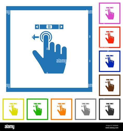 right handed scroll left gesture flat color icons in square frames on