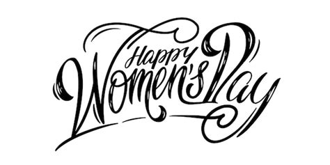 행복 한 여성의 날 손으로 그린 글자 엽서 포스터 배너 카드 디자인 요소 벡터 일러스트 레이 션에 대 한 흰색 배경에 고립 된 검은 텍스트 준비 휴일 글자 디자인 프리미엄 벡터