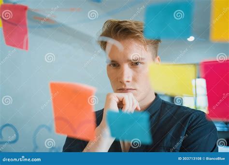 Businessman Brainstorm Idea By Using Mind Map And Sticky Notes Immaculate Stock Photo Image