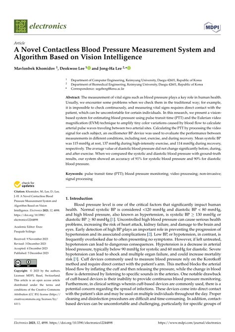 Pdf A Novel Contactless Blood Pressure Measurement System And