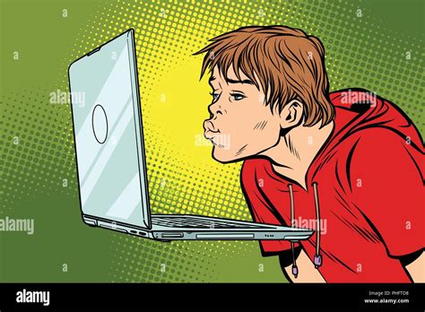 A Man Kisses The Computer Screen Comic Cartoon Pop Art Retro Vector