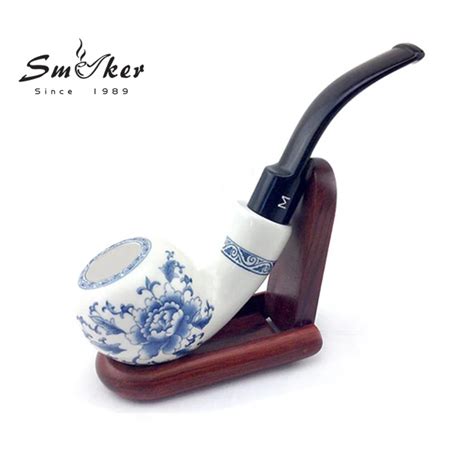 Smoker Handmade Ceramic Pipe Bending Type Blue And White Porcelain