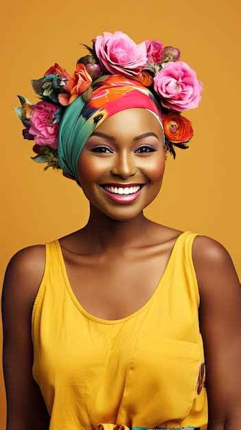 Premium Photo Cancer Bald African Woman Smiling Wearing Flower Crown