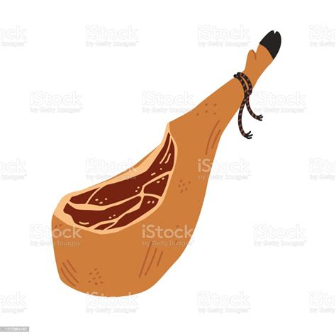 제이몬 흰색 배경에 고기 델리카트슨 검은 발굽 자몬 이베리코 벨로타와 스페인 건조 경화 돼지 다리 간단한 플랫 스타일 벡터