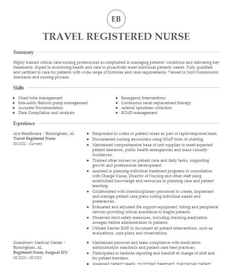 Travel Registered Nurse Resume Example