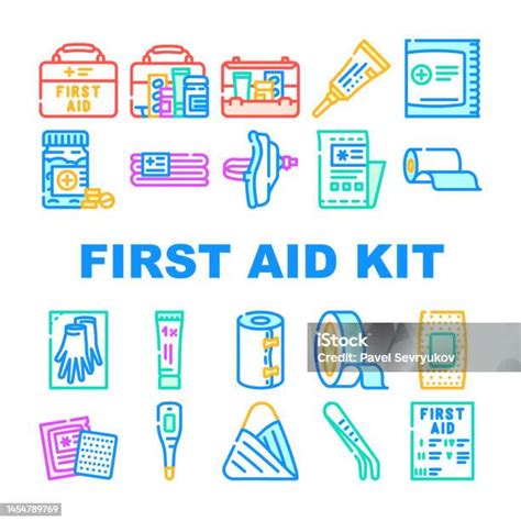 응급 처치 키트 의학 건강 아이콘 설정 벡터 가방에 대한 스톡 벡터 아트 및 기타 이미지 가방 건강관리와 의술 벡터