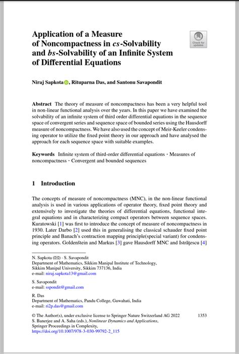 Pdf Application Of A Measure Of Noncompactness In Cs Solvability And Bs Solvability Of An