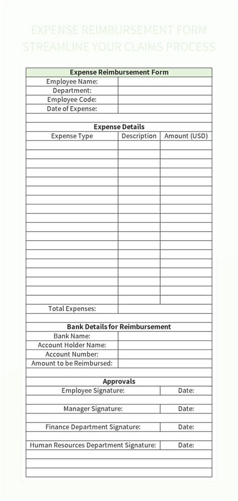 Expense Reimbursement Form Streamline Your Claims Process Excel