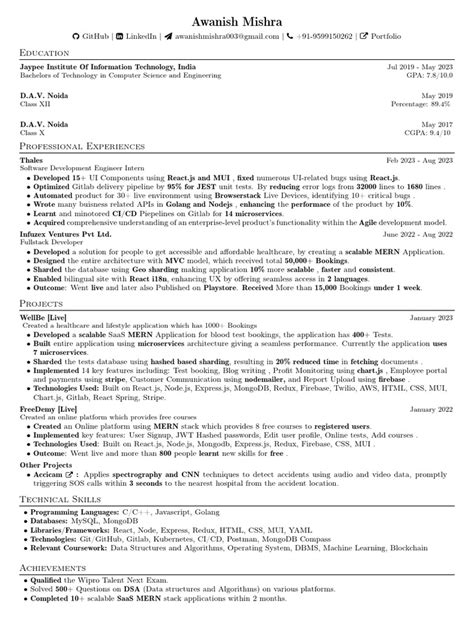 awanish mishra resume sde pdf databases mongo db