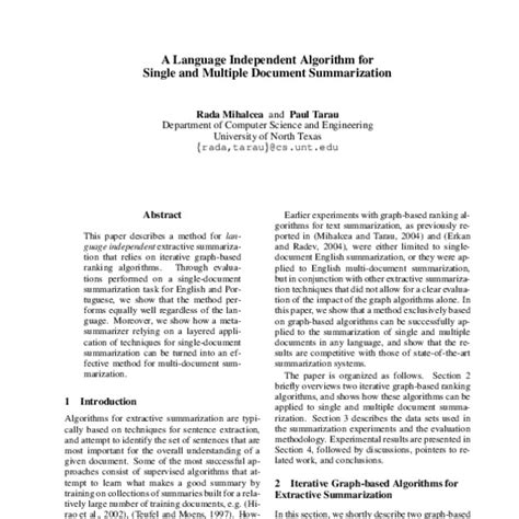A Language Independent Algorithm For Single And Multiple Document Summarization Acl Anthology